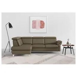 Sit & More Ecksofa SIT & MORE "Arngast L-Form" Sofas Gr. B/H/T: 245cm x 84cm x 194cm, NaturLEDER, Ottomane links, ohne Bettfunktion-ohne Bettkasten-Rücken Spannstoff, grün (olive) inklusive Kopfteilverstellung und Federkern