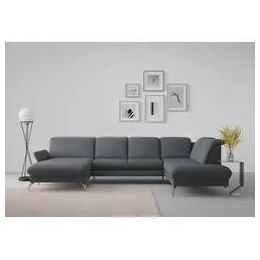 Sit & More Wohnlandschaft SIT & MORE "Fashion U-Form" Sofas Gr. B/H/T: 338cm x 84cm x 207cm, Soft clean, Ottomane rechts, mit Kopfteilverstellung, grau (dunkelgrau) wahlweise mit Kopfteilverstellung, Vorziehsitz, motorisch, Nickelfüße