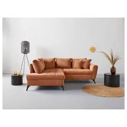 Ecksofa Inosign "Lörby L-Form" Sofas Gr. B/H/T: 224 cm x 90 cm x 191 cm, Feincord, Ottomane links, Feincord, orange (terra) Belastbarkeit bis 140kg pro Sitzplatz, auch mit Aqua clean-Bezug