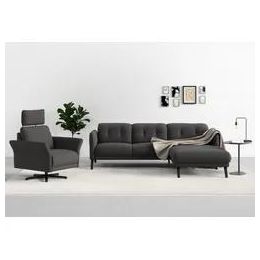 Sit & More Ecksofa SIT & MORE "Scandia L-Form" Sofas Gr. B/H/T: 269cm x 82cm x 183cm, Luxus-Microfaser Euphoria, Recamiere rechts, Mit Kopfteilverstellung-Mit Armteilfunktion-Mit schwarzen matten Metallfüßen, grau (fango) Wahlweise mit Kopfteilverstellung und Armteilfunktion