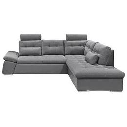 Ecksofa ED EXCITING DESIGN "Jakarta L-Form" Sofas Gr. B/H/T: 260cm x 103cm x 219cm, Webstoff-Kunstleder, Ottomane rechts, grau mit Bettfunktion, Kopfstützen, Nierenkissen etc.