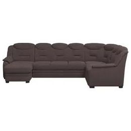 Wohnlandschaft COTTA "Marcus U-Form" Sofas Gr. B/H/T: 330 cm x 99 cm x 211 cm, Microfaser bedruckt, Recamiere links-langer Schenkel rechts-Bettfunktion links, Mit Bettfunktion-mit Schubkasten, braun (earth) Bequeme Wohnlandschaft in klassischem Design mit hoher Rückenlehne