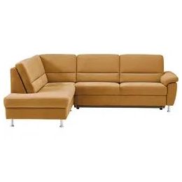 Ecksofa CALIZZA INTERIORS "Onyx L-Form" Sofas Gr. B/H/T: 257cm x 90cm x 196cm, Flachgewebe, Ottomane links, mit Bettfunktion und Bettkasten, gelb (mais) Ottomane links oder rechts, wahlweise mit Bettfunktion, Breite 257 cm