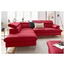 Ecksofa COTTA "Caluso L-Form" Sofas Gr. B/H/T: 256cm x 74cm x 208cm, Kunstleder SOFTLUX, Ottomane links, ohne Bettfunktion-ohne Bettkasten-mit Kopfteilverstellung, rot inklusive Kopfteilverstellung, wahlweise mit Bettfunktion