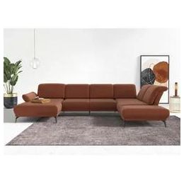 Wohnlandschaft Inosign "Coco U-Form" Sofas Gr. B/H/T: 382 cm x 88 cm x 242 cm, Feincord, mega-Recamiere links, ohne Sitztiefenverstellung-ohne Armteilverstellung-ohne Kopfteilverstellung-ohne Federkern, rosegold (kupfer) Sitztiefen-, Arm- und Kopfteilverstellung, Cord-Bezug, Fußhöhe 15 cm