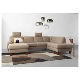 Wohnlandschaft Home Affaire "Vision U-Form" Sofas Gr. B/H/T: 315cm x 90cm x 215cm, Easy care, Ottomane rechts, mit Bettfunktion-mit Stauraum, grau (taupe) wahlweise mit Bettfunktion und Stauraum, auch in Easy Care-Bezug