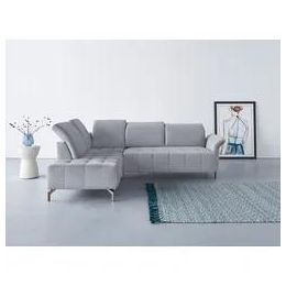 Ecksofa Inosign "Fresh L-Form" Sofas Gr. B/H/T: 260cm x 79cm x 220cm, Samtoptik, Ottomane links, mit Armteilverstellung-mit Kopfteilverstellung, grau (hellgrau) Federkern, wahlweise Kopfteilverstellung und motorischer Vorziehsitz