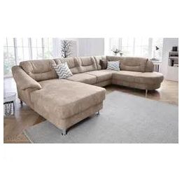 Sit & More Wohnlandschaft SIT & MORE "Salsa U-Form" Sofas Gr. B/H/T: 333cm x 86cm x 205cm, Microfaser, Recamiere links, mit Bettfunktion, beige mit Federkern, wahlweise Bettfunktion