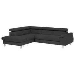 Ecksofa COTTA "Komaris L-Form" Sofas Gr. B/H: 249cm x 72cm, NaturLEDER, Ottomane links, ohne Bettfunktion-ohne Bettkasten-ohne RGB-LED-Beleuchtung-mit Kopfteilverstellung, schwarz inklusive Kopf- bzw. Rückenverstellung, wahlweise Bettfunktion