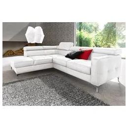 Ecksofa COTTA "Sammy L-Form" Sofas Gr. B/H/T: 239cm x 74cm x 207cm, Luxus-Kunstleder, Ottomane links, ohne Bettfunktion-mit Kopfteilverstellung, weiß (altweiß) inklusive Kopfstützen-Höhenverstellung, wahlweise mit Bettfunktion