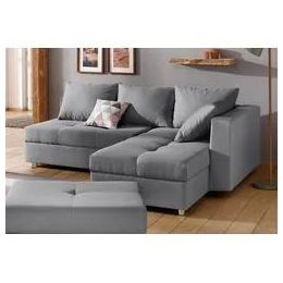 Ecksofa Home Affaire "Italia L-Form" Sofas Gr. B/H/T: 217cm x 80cm x 182cm, Struktur fein, mit Bettfunktion-mit Bettkasten, grau (hellgrau) mit Bettfunktion, Federkern