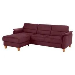 Ecksofa Home Affaire "Palmera L-Form" Sofas Gr. B/H/T: 244cm x 89cm x 163cm, Luxus-Microfaser, Recamiere links, ohne Bettfunktion-ohne Bettkasten, rot (bordeaux) Federkern, wahlweise mit Bettfunktion und mitohne Bettkasten