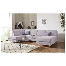 Sit & More Wohnlandschaft SIT & MORE "Clio U-Form" Sofas Gr. B/H/T: 319 cm x 89 cm x 190 cm, Luxus-Microfaser Paris, Ottomane links, ohne Bettfunktion-ohne Bettkasten, silberfarben (silber) wahlweise mit Bettfunktion und Bettkasten, inklusive Federkern