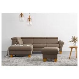 Ecksofa Home Affaire "Lindgren L-Form" Sofas Gr. B/H/T: 249cm x 84cm x 217cm, Luxus-Microfaser Florence, Ottomane links, ohne TV-Funktion motorisch-ohne Bettfunktion mit einklappbaren Rollen-ohne Stauraum-ohne Kopfteilverstellung-ohne Federkern, braun (nuss) wahlweise mit TV-Funktion, Stauraum und Kopfteilverstellung