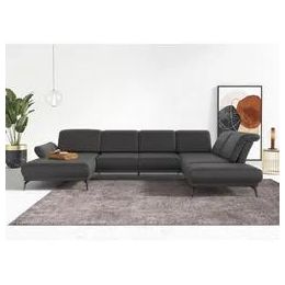 Wohnlandschaft Inosign "Coco U-Form" Sofas Gr. B/H/T: 382cm x 88cm x 242cm, Breitcord, mega-Recamiere links, mit Sitztiefenverstellung-mit Armteilverstellung-mit Kopfteilverstellung-ohne Federkern, grau Sitztiefen-, Arm- und Kopfteilverstellung, Cord-Bezug, Fußhöhe 15 cm