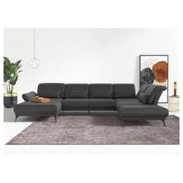 Wohnlandschaft Inosign "Coco U-Form" Sofas Gr. B/H/T: 382 cm x 88 cm x 242 cm, Breitcord, mega-Recamiere links, mit Sitztiefenverstellung-mit Armteilverstellung-mit Kopfteilverstellung-mit Federkern, grau Sitztiefen-, Arm- und Kopfteilverstellung, Cord-Bezug, Fußhöhe 15 cm