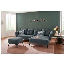 Ecksofa Inosign "Baggio L-Form" Sofas Gr. B/H/T: 277cm x 80cm x 162cm, Veloursstoff, Recamiere rechts, blau (ocean) Zierkissen inklusive