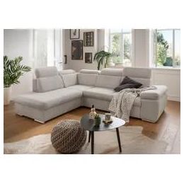 Ecksofa Inosign "Vasto L-Form" Sofas Gr. B/H/T: 283 cm x 102 cm x 228 cm, Cord, Ottomane links, silberfarben (silber) inkl. Bettfunktion und Bettkasten, Kopfteilfunktion