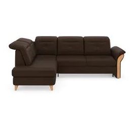 Ecksofa Home Affaire "Dangast L-Form" Sofas Gr. B/H/T: 269cm x 92cm x 200cm, Luxus-Microfaser in Lederoptik, Ottomane links, mit Bettfunktion und Bettkasten-ohne Relaxfunktion, braun (dunkelbraun) Kopfteilverstellung, wahlweise mit motorischer Relaxfunktion