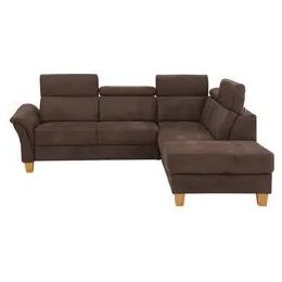 Ecksofa Home Affaire "Conville L-Form" Sofas Gr. B/H/T: 247cm x 84cm x 217cm, Luxus-Microfaser Vintage, Ottomane rechts, inkl.Kopfteilverstellung, ohne Bettfunktion und Stauraum, braun (mocca) Federkern, wahlweise mit Bettfunktion und Bettkasten bzw. Stauraum