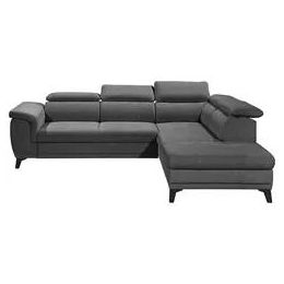 Ecksofa ED EXCITING DESIGN "Albany L-Form" Sofas Gr. B/H/T: 274cm x 80cm x 231cm, Microvelours, Ottomane rechts, inkl. Schlaffunktion und Bettkasten, grau (anthrazit) frei stellbar, Bettfunktion und Bettkasten, inkl. Kopfteilverstellung