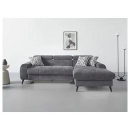 Ecksofa COTTA "Mia L-Form" Sofas Gr. B/H/T: 236cm x 74cm x 164cm, Chenille, Recamiere rechts, Ohne Bettfunktion-ohne Bettkasten-ohne RGB-LED-Beleuchtung-mit Wireless Charger, grau (stone) 3-tlg.-Kissen-Set, Recamiere, wahlweise mit oder ohne RGB-Beleuchtung