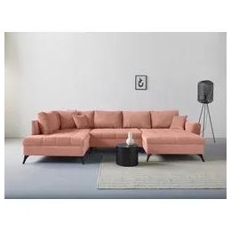 Wohnlandschaft Inosign "Lörby U-Form" Sofas Gr. B/H/T: 339 cm x 90 cm x 190 cm, Feincord, Ottomane links, Feincord, rosa (flamingo) Belastbarkeit bis 140kg pro Sitzplatz, auch mit Aqua clean-Bezug