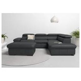 Ecksofa Home Affaire "Alberto L-Form" Sofas Gr. B/H/T: 272cm x 73cm x 226cm, Material, Ottomane rechts, mit Bettfunktion-Bett mit Stoff bezogen, schwarz mit Ottomane, inkl. Kopfteilverstellung, wahlweise Bettfunktion