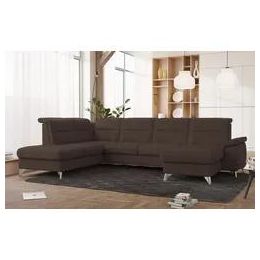 Sit & More Wohnlandschaft SIT & MORE "Astoria U-Form" Sofas Gr. B/H/T: 327cm x 91cm x 225cm, Microfaser, Ottomane links, mit Kopfteilverstellung-mit Armlehnfunktion-mit Relaxfunktion motorisch im Longchair-mit Bettfunktion-mit Stauraum, braun wahlweise mit motorischer Relaxfunktion