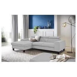 Ecksofa COTTA "Morven L-Form" Sofas Gr. B/H/T: 244cm x 72cm x 166cm, Flachgewebe, Recamiere links, ohne Bettfunktion-ohne Bettkasten-mit Ladestation-mit Kopfteilverstellung, grau (light grey) Ecksofa Polstermöbel Sofas Inklusive Kopfteilverstellung, wahlweise mit Ladestation, Bettfunktion