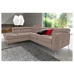 Ecksofa COTTA "Sammy L-Form" Sofas Gr. B/H/T: 239cm x 74cm x 207cm, Luxus-Kunstleder, Ottomane links, mit Bettfunktion-mit Kopfteilverstellung, grau (stone) inklusive Kopfstützen-Höhenverstellung, wahlweise mit Bettfunktion