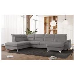 Sit & More Wohnlandschaft SIT & MORE "Astoria U-Form", grau (hellgrau), B:327cm H:91cm T:225cm, 100% Polyester, Sofas, wahlweise mit motorischer Relaxfunktion