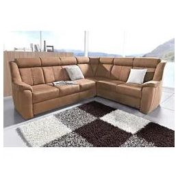 Sit & More Ecksofa SIT & MORE "Basel L-Form" Sofas Gr. B/H/T: 261cm x 98cm x 211cm, NaturLEDER-Kunstleder, langer Schenkel links, mit Relaxfunktion, braun (cappuccino) wahlweise mit Relaxfunktion