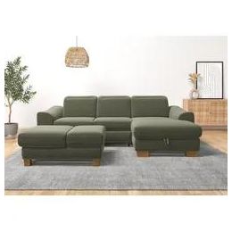 Ecksofa Home Affaire "Dundee L-Form" Sofas Gr. B/H/T: 264cm x 86cm x 170cm, Webstoff, Recamiere rechts, mit Bettfunktion-mit Kopfteilverstellung-mit Relaxfunktion, grün wahlweise mit Kopfteilverstellung und zusätzlich Bettfunktion