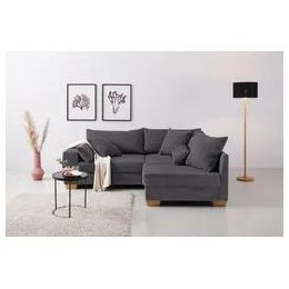 Ecksofa Home Affaire "Helena II, L-Form" Sofas Gr. B/H/T: 227 cm x 77 cm x 190 cm, Cord, Ottomane rechts, ohne Bettfunktion, grau (stone) Mit Federkern, wahlweise mit Bett und Taschenfederkern