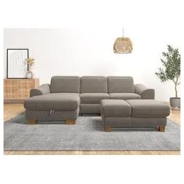 Ecksofa Home Affaire "Dundee L-Form" Sofas Gr. B/H/T: 264cm x 86cm x 170cm, Webstoff, Recamiere links, mit Bettfunktion-mit Kopfteilverstellung-mit Relaxfunktion, grau (taupe) wahlweise mit Kopfteilverstellung und zusätzlich Bettfunktion