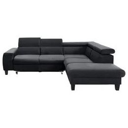 Ecksofa COTTA "Morven L-Form" Sofas Gr. B/H/T: 249cm x 75cm x 207cm, Samtvelours, Ottomane rechts, mit Bettfunktion-mit Bettkasten-mit Ladestation-mit Kopfteilverstellung, grau (anthracite) Kopfteilverstellung, wahlweise mit Bettfunktion und Bettkasten