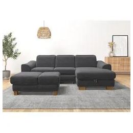 Ecksofa Home Affaire "Dundee L-Form" Sofas Gr. B/H/T: 264cm x 86cm x 170cm, Webstoff, Recamiere rechts, mit Bettfunktion-mit Kopfteilverstellung-mit Relaxfunktion, grau (anthrazit) wahlweise mit Kopfteilverstellung und zusätzlich Bettfunktion