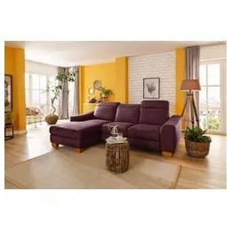 Ecksofa Home Affaire "Dundee L-Form" Sofas Gr. B/H/T: 264cm x 86cm x 170cm, Luxus-Microfaser Florence, Recamiere links, inkl.Kopfteilverstellung-ohne Bettfunktion-ohne Bettkasten-ohne relax Funktion, rot (bordeaux) wahlweise mit Kopfteilverstellung und zusätzlich Bettfunktion