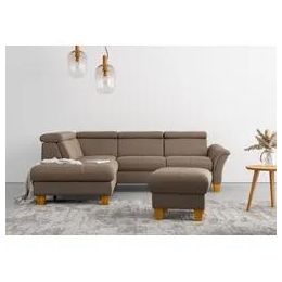 Ecksofa Home Affaire "Lindgren L-Form" Sofas Gr. B/H/T: 249 cm x 84 cm x 217 cm, Luxus-Microfaser Florence, Ottomane links, ohne TV-Funktion motorisch-ohne Bettfunktion mit einklappbaren Rollen-ohne Stauraum-ohne Kopfteilverstellung-mit Federkern, braun (nuss) wahlweise mit TV-Funktion, Stauraum und Kopfteilverstellung