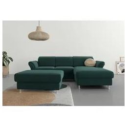 Sit & More Ecksofa SIT & MORE "Apulia L-Form" Sofas Gr. B/H/T: 250cm x 78cm x 185cm, Samtoptik, Recamiere rechts, ohne Bettfunktion-ohne Bettkasten-ohne Armteilverstellung-ohne Kopfteilverstellung, grün (dunkelgrün) wahlweise Bettfunktion, Bettkasten und Kopf- Armteilverstellung