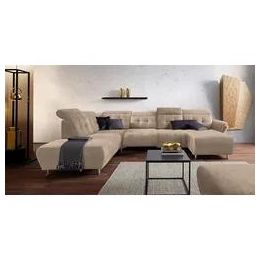 Wohnlandschaft Places of Style "Manhattan U-Form", beige, B:345cm H:102cm T:247cm, Luxus Microfaser2 (90% Polyester, 10% Polyamid);Flachgewebe (100% Polyester);Luxus-Microfaser1 (100% Polyester), Sofas, 2 Sitze mit elektrischer Relaxfunktion, verstellbare Armlehnen