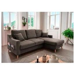 Ecksofa Inosign "Valentina L-Form" Sofas Gr. B/H/T: 228cm x 94cm x 150cm, Struktur, Recamiere rechts-Bettfunktion links, braun 2 Zierkissen, mit Seitentasche, ausziehbarer Liegefläche, Bettkasten