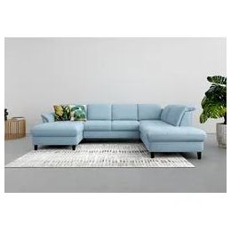 Sit & More Wohnlandschaft SIT&MORE "Maggiore U-Form" Sofas Gr. B/H/T: 312 cm x 88 cm x 224 cm, Soft clean, Ottomane rechts, ohne Kopfteilverstellung-ohne Bettfunktion-ohne Stauraum-Fussfarbe: schwarz matt, blau (hellblau) wahlweise mit Kopfteilverstellung, Bettfunktion und Stauraum