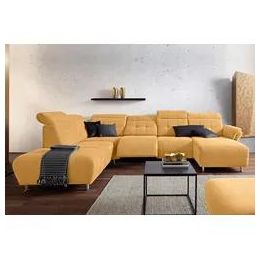 Wohnlandschaft Places of Style "Manhattan U-Form" Sofas Gr. B/H/T: 345cm x 102cm x 247cm, Flachgewebe, Ottomane links, gelb (senf) 2 Sitze mit elektrischer Relaxfunktion, verstellbare Armlehnen