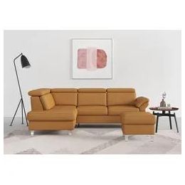 Sit & More Ecksofa SIT & MORE "Arngast L-Form" Sofas Gr. B/H/T: 245cm x 84cm x 194cm, NaturLEDER, Ottomane links, mit Bettfunktion-mit Bettkasten-Bett mit Leder bezogen, gelb (curry) inklusive Kopfteilverstellung und Federkern