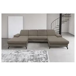 Wohnlandschaft WERK2 "Slavio U-Form" Sofas Gr. B/H/T: 348cm x 98cm x 184cm, Struktur weich, Recamiere links, Schlaffunktion, Bettkasten, verstellbare Kopfteile, beige Modernes U-Sofa mit Schlaffunktion, Bettkasten, Kopfteile verstellbar