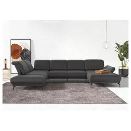 Wohnlandschaft Inosign "Coco U-Form" Sofas Gr. B/H/T: 382 cm x 88 cm x 242 cm, Breitcord, mega-Recamiere rechts, ohne Sitztiefenverstellung-ohne Armteilverstellung-ohne Kopfteilverstellung-mit Federkern, grau Sitztiefen-, Arm- und Kopfteilverstellung, Cord-Bezug, Fußhöhe 15 cm