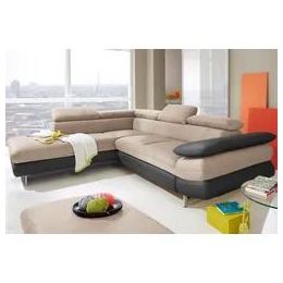 Ecksofa Inosign "Solution L-Form" Sofas Gr. B/H/T: 279cm x 73cm x 228cm, Kunstleder SOFTLUX-Luxus-Microfaser, Ottomane links, ohne Bettfunktion, schwarz (schwarz/schlamm) wahlweise mit Bettfunktion