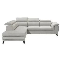 Ecksofa ED EXCITING DESIGN "Albany L-Form", grau (hellgrau), B:274cm H:80cm T:231cm, 100% Polyester, Sofas, frei stellbar, Bettfunktion und Bettkasten, inkl. Kopfteilverstellung